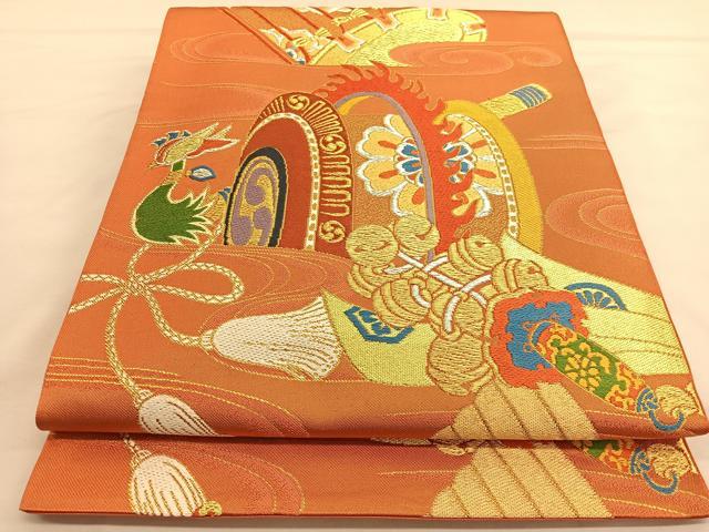 平和屋着物■西陣　川島織物　六通柄　本袋帯　唐織　水鳥楽器文　金銀糸　正絹　逸品　BAAT6822hv