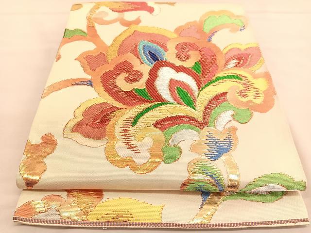 平和屋着物■西陣　環美術織物　六通柄　本袋帯　枝花文　金糸　正絹　逸品　BAAT6830hv
