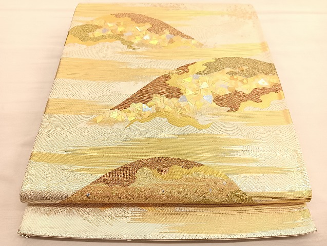 平和屋着物●金彩友禅作家　金彩の魔術師　堀省平　金煌織　太鼓柄袋帯　遠山文　金銀彩　正絹　逸品　BAAT6760hv