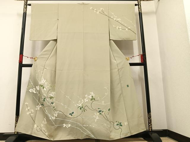 平和屋着物●京加賀糸目友禅作家　山崎巌　訪問着　枝花文　暈し染め　正絹　逸品　AAAW0044ph