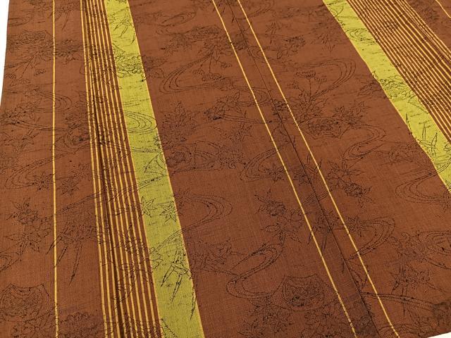 平和屋着物▽お召　単衣　扇面草花文　BAAT9017yc