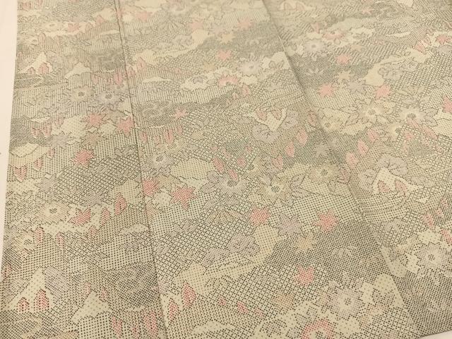 平和屋着物▽お召　単衣　風景草花文　BAAT9021yc