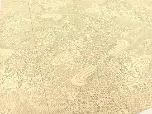 平和屋着物▽上質な紬　単衣　流水風景花文　正絹　逸品　BAAT9052yc