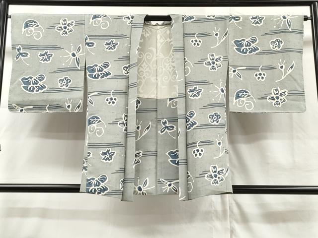 平和屋着物＃羽織　ひげ紬地　草花文　正絹　逸品　CAAR9185id