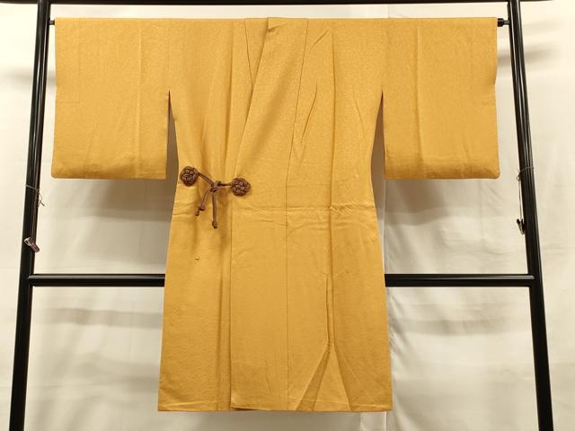 平和屋着物＃道中着　花唐草地紋　山吹茶色　大丸扱い　ロング丈　正絹　逸品　CAAT5608id