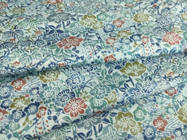 平和屋着物▽上質な小紋　紬地　単衣　型染め　流水吉祥花文　正絹　逸品　DAAS0736az