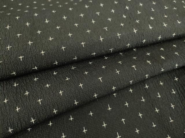 平和屋着物▽本塩沢　単衣　十字絣　黒地　正絹　逸品　DAAS0758az