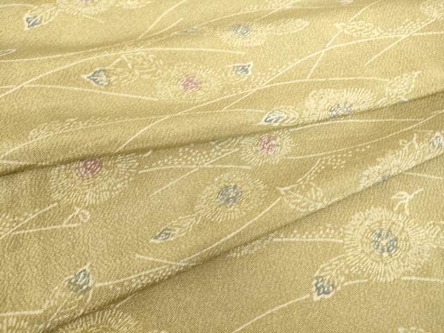 平和屋着物▽上質な小紋　単衣　型染め　草花文　鬼しぼ縮緬　正絹　逸品　DAAS0779az