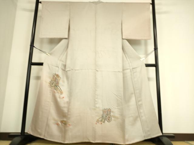 平和屋着物▽訪問着　単衣　総刺繍　御所車扇面花文　金彩　正絹　逸品　DAAS0800az