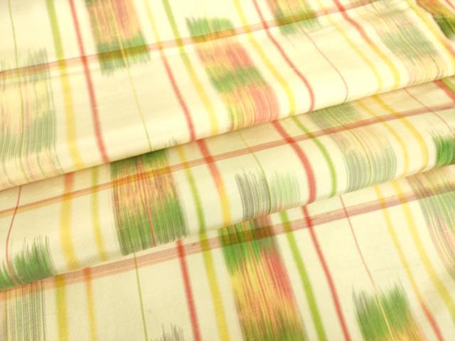 平和屋着物▽上質な紬　単衣　絣格子文　正絹　逸品　DAAS0804az