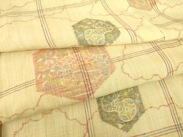 平和屋着物▽上質な紬　単衣　雲取り亀甲文　正絹　逸品　DAAS0808az