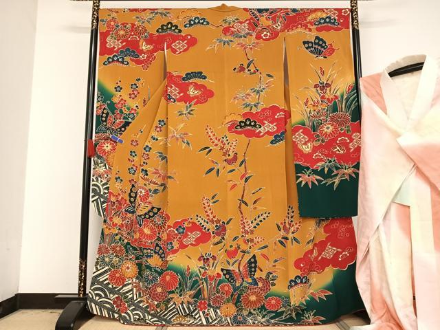 平和屋着物○豪華振袖・長襦袢セット 草花文 暈し染め 金彩 さが美扱い