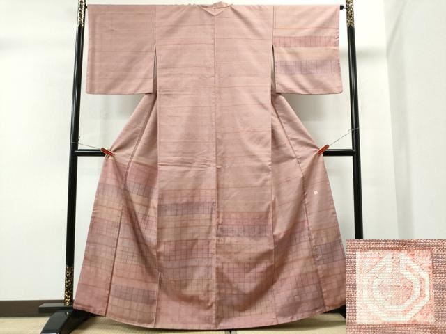 平和屋着物●石川県指定無形文化財　牛首紬　白山工房　手織り　訪問着　格子吉祥文　正絹　逸品　CAAS7125yc