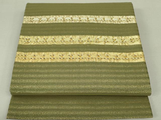 平和屋着物●ひなや工房　くむ・あむ・おる　伊豆蔵明彦　組織　太鼓柄袋帯　横段文　金糸　正絹　逸品　DAAT0453ob