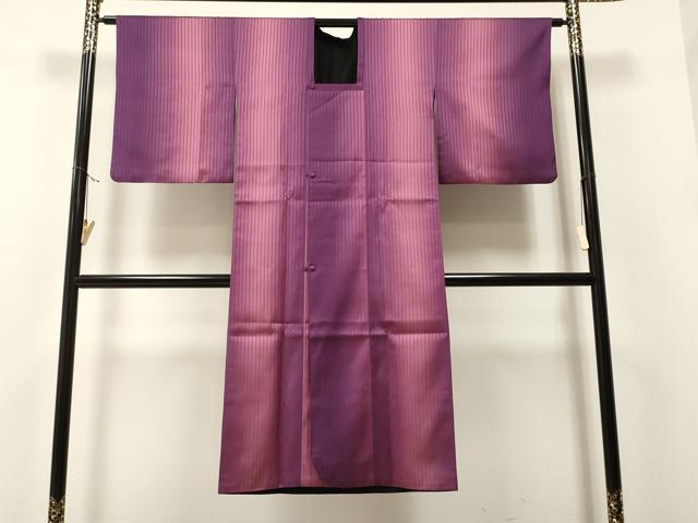 平和屋着物▽道行コート 単衣 雨コート 変わり縞 ロング丈 正絹 逸品