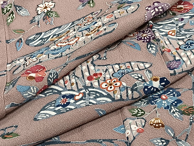 平和屋着物▽上質な小紋　単衣　型染め　花蝶文　正絹　逸品　CAAT6600xi