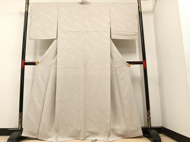 平和屋着物●上質な色無地　草花地紋　灰白色　正絹　逸品　未使用　AAAW5584ph