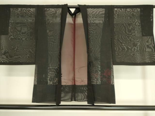 平和屋着物▽羽織　スリーシーズン　春夏秋　塵除け　総刺繍　紗　竜田川文　黒地　正絹　逸品　DAAT9014az