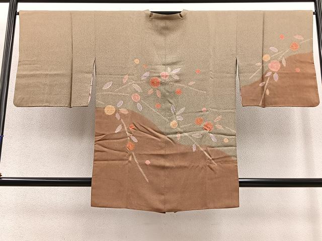 平和屋着物＃道行コート　ロング丈　絞り　枝花文　金彩　正絹　逸品　BAAT8927gt