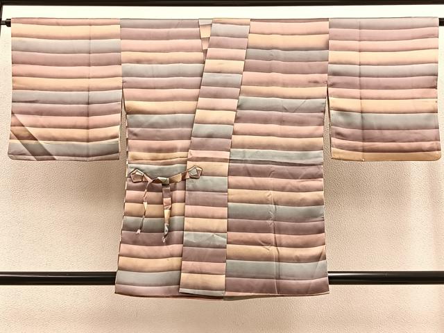 平和屋着物＃道中着　横段文　正絹　逸品　BAAT9247gt