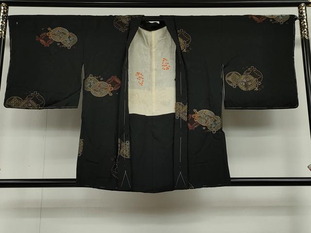 平和屋着物＃羽織　寿光織　七宝花文　黒地　金糸　正絹　逸品　未使用　CAAT5719id