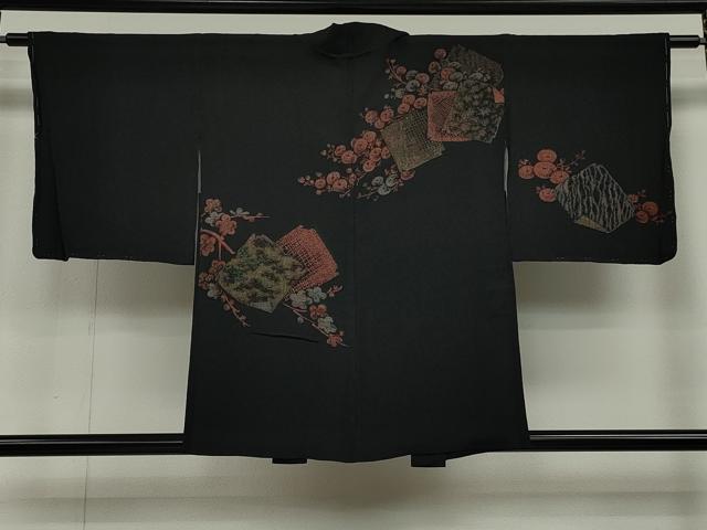 平和屋着物＃羽織　寿光織　破れ色紙枝花文　黒地　金銀糸　正絹　逸品　未使用　CAAT5722id
