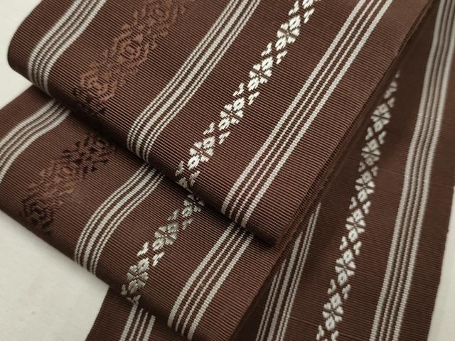 平和屋着物●男性　本場筑前博多織　両面　角帯　間道　献上柄　正絹　逸品　CAAT8118hy