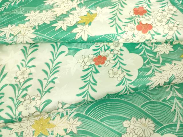 平和屋着物▽小紋　単衣　雲取り流水花文　金彩　洗える着物　DAAT9206az