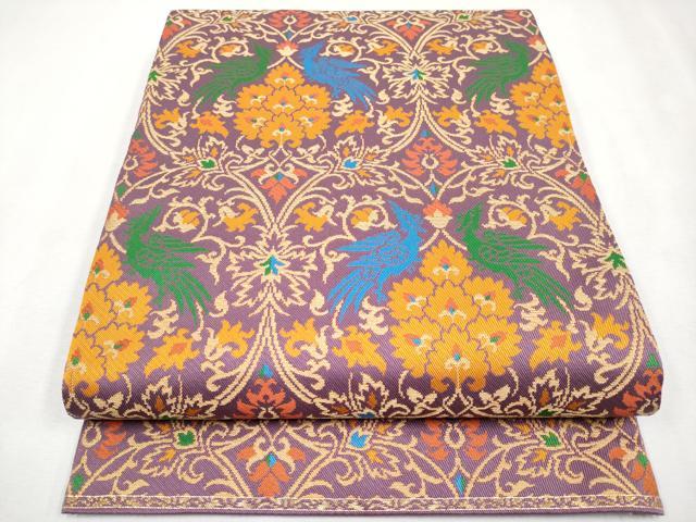 平和屋本店■極上　龍村美術織物　たつむら　全通柄　本袋帯　洋苑文　金糸　茄子紺色地　逸品　CYAA2680s5