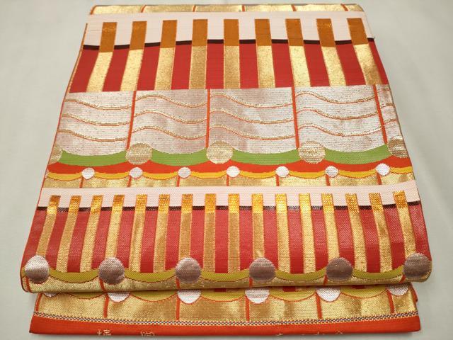 平和屋着物＊夏物 六通柄袋帯 横段文 金銀糸 正絹 逸品