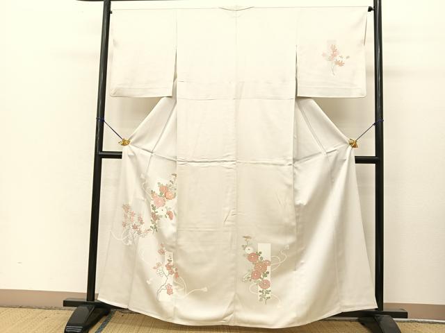 平和屋着物●訪問着　単衣　刺繍　熨斗草花文　正絹　逸品　BAAT9145yc