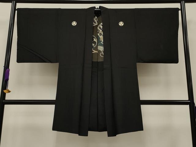 平和屋着物＃男性　長羽織　黒紋付き　正絹　逸品　CAAT5804id