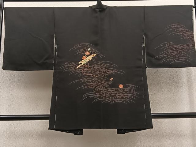 平和屋着物＃羽織　刺繍　花筏　黒地　正絹　逸品　未使用　BAAU0008gt