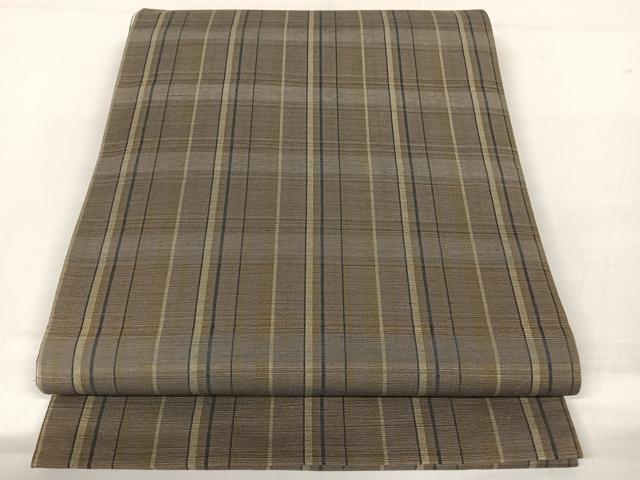 平和屋着物●両面全通柄袋帯　紬地　格子　正絹　逸品　AAAW4305np