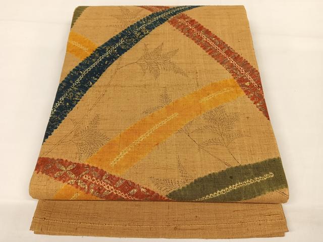 平和屋着物●太鼓柄袋帯　紬地　絞り　枝葉文　金彩　正絹　逸品　AAAW4307np