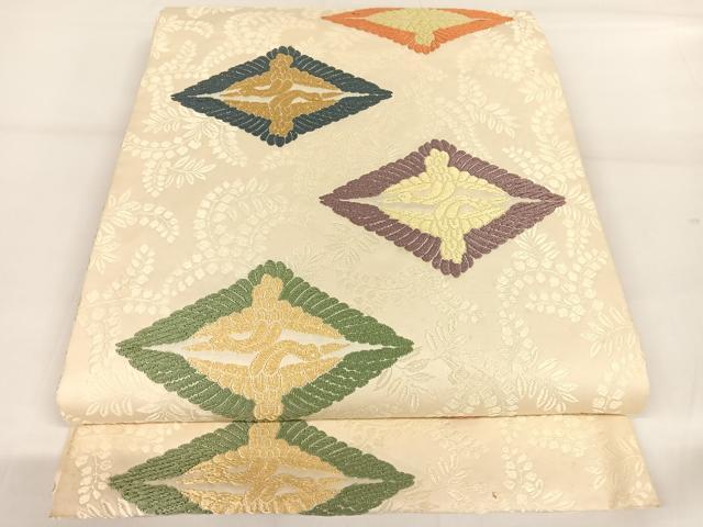 平和屋着物●六通柄袋帯　唐織　双鶴菱文　正絹　逸品　AAAW4320np