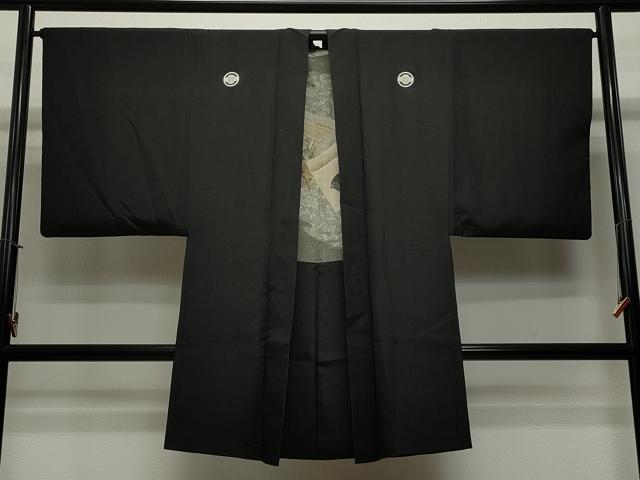 平和屋着物＃男性　長羽織　黒紋付き　正絹　逸品　CAAT5843id