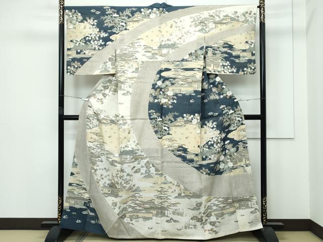 平和屋本店■極上　染織の名門　しょうざん  生紬　訪問着　風景文　金彩　逸品　CZAA2890s5