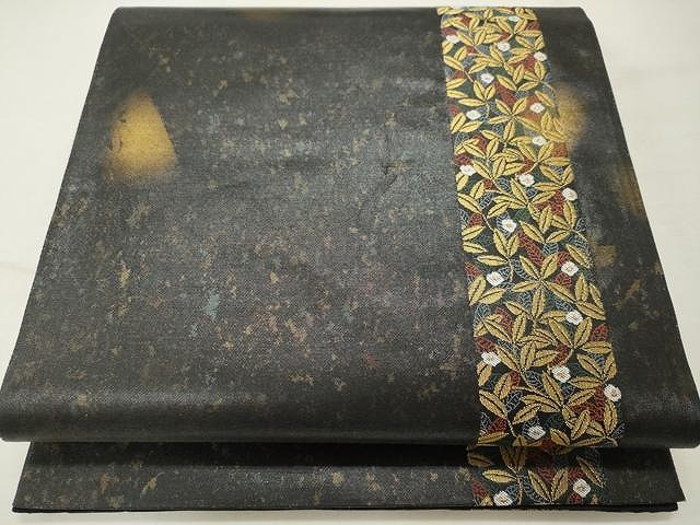平和屋着物●六通柄袋帯　枝花文　金糸　引箔　正絹　逸品　CAAU1080yk