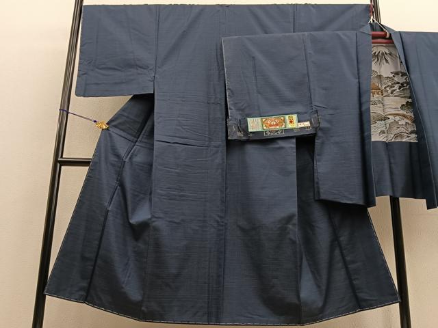 平和屋着物●男性　本場大島紬　アンサンブル　幾何学文様　ほていや扱い　久野織物謹製　証紙付き　正絹　逸品　未使用　BAAU4604gt