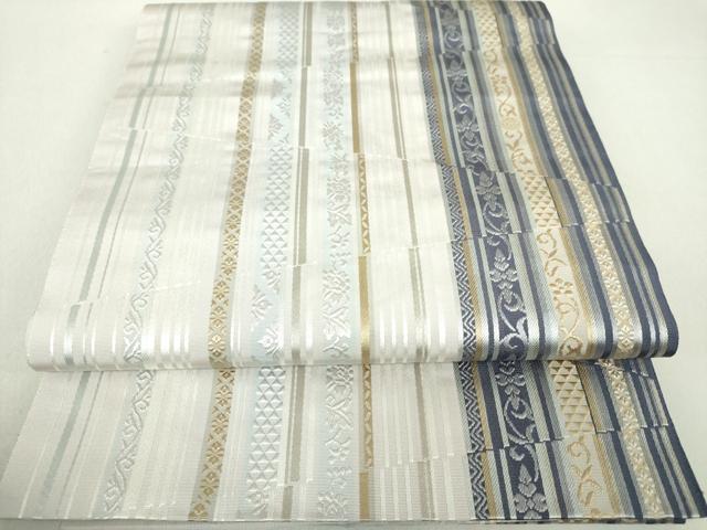 平和屋着物●本場筑前博多織　八寸名古屋帯　変わり花間道　正絹　逸品　DAAU5320ps