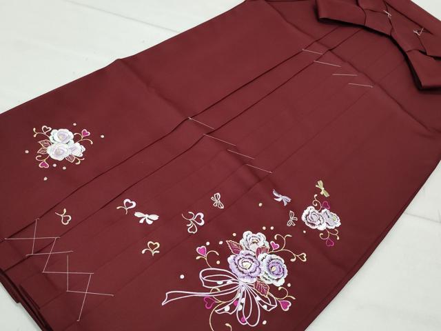 平和屋着物●女性　行灯袴　総刺繍　花唐草文　葡萄色　卒業式　洗える着物　未使用　CAAU9853vf