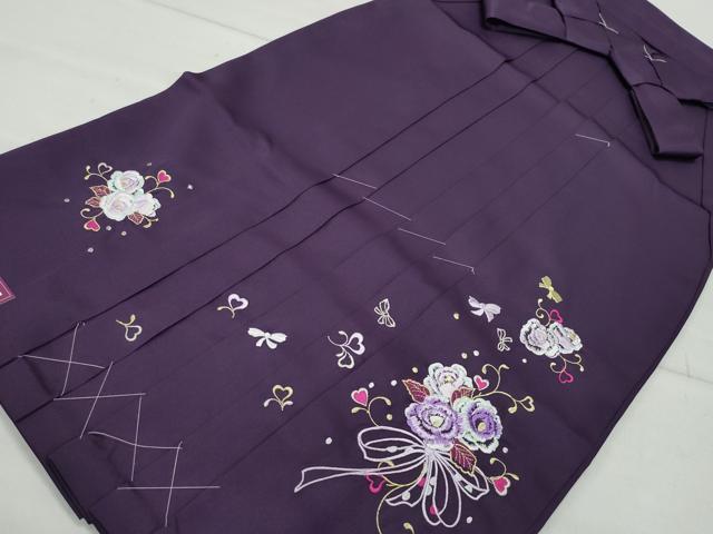 平和屋着物●女性　行灯袴　総刺繍　花唐草文　桑の実色　卒業式　洗える着物　未使用　CAAU9841vf
