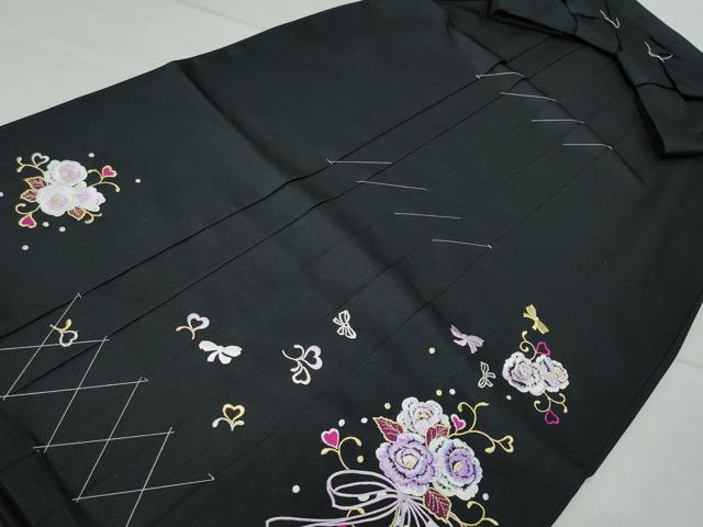 平和屋着物●女性　行灯袴　総刺繍　花唐草文　黒色　卒業式　洗える着物　未使用　CAAU9825vf