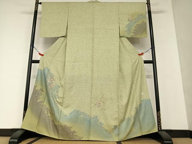 平和屋着物●訪問着　刺繍　花籠文　暈し染め　金糸　金彩　正絹　逸品　AAAX0664zg