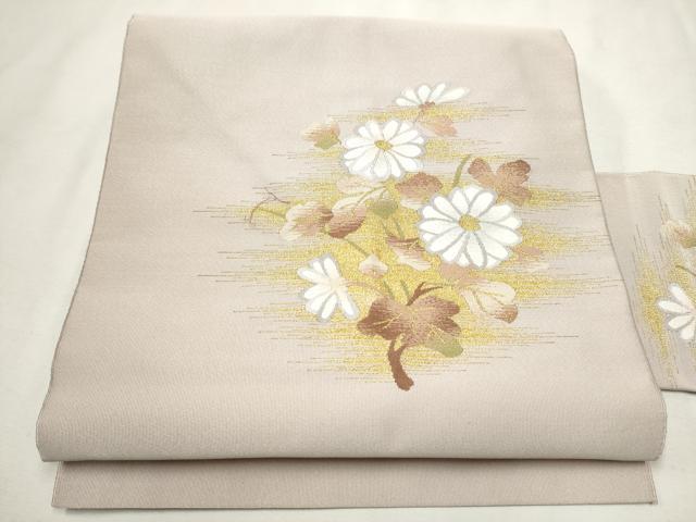 平和屋着物●爪掻き本綴れ　八寸名古屋帯　枝菊文　金糸　正絹　逸品　CAAU9558hy