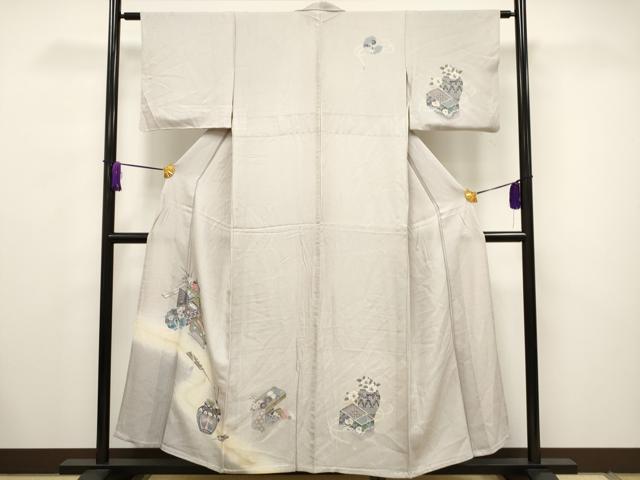 平和屋着物▽訪問着　単衣　鏡裏吉祥文　暈し染め　金銀彩　正絹　逸品　CAAV3791dy