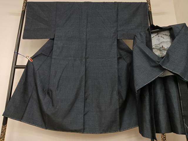 平和屋着物●男性　本場結城紬　アンサンブル　亀甲文様　正絹　逸品　未使用　AAAX0677zg