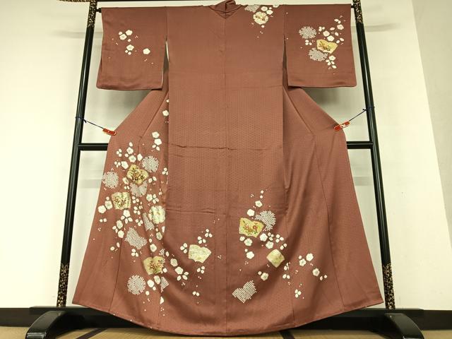 平和屋着物●訪問着　駒刺繍　絞り　花冊子文　金彩　正絹　逸品　AAAX0683zg