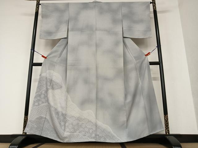 平和屋着物●訪問着　花唐草文　青海波　暈し染め　正絹　逸品　AAAX0699zg